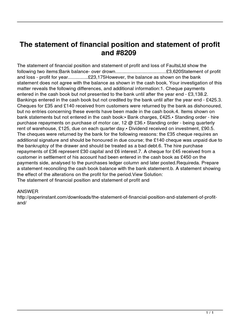 The Statement of Financial Position and Statement of Profit and | PDF ...
