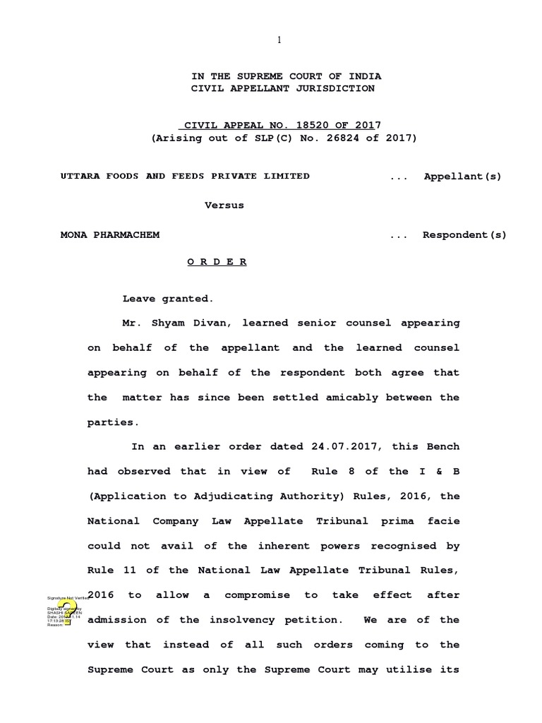 Uttara Foods and Feeds Private Limited vs. Mona Pharmachem (13th Nov 2017) | PDF | Appeal ...