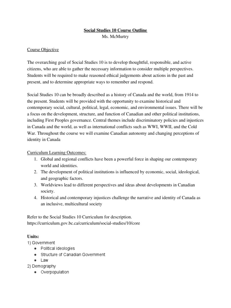 Social Studies 10 Outline | PDF | Classroom | Educational Assessment