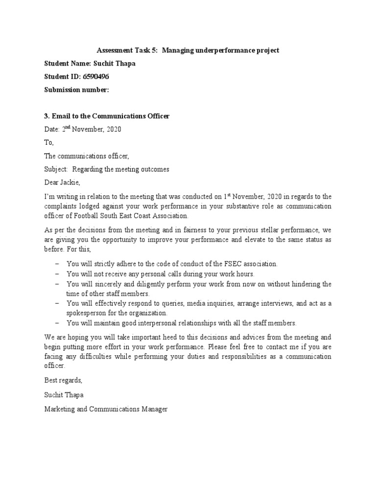 Managing Underperformance Email | PDF