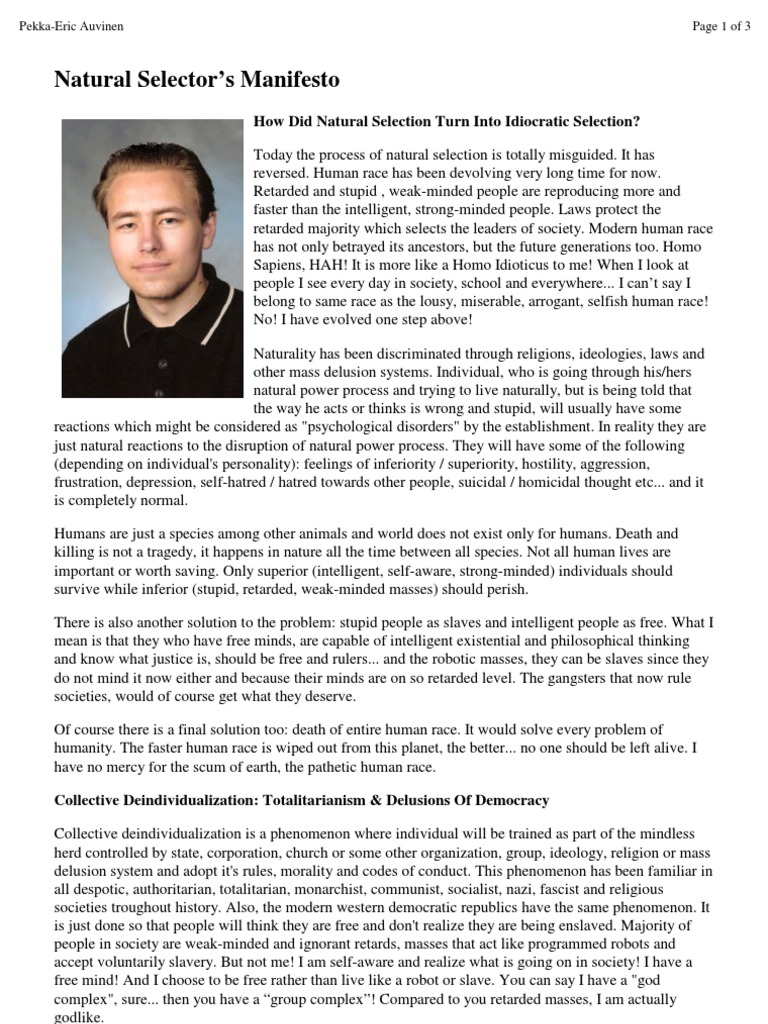 Manifesto of Pekka-Eric Auvinen | PDF | Human | Race (Human Categorization)