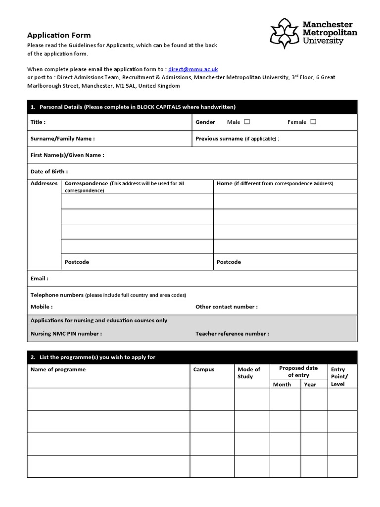MMU Application Form | PDF | Disability | Travel Visa
