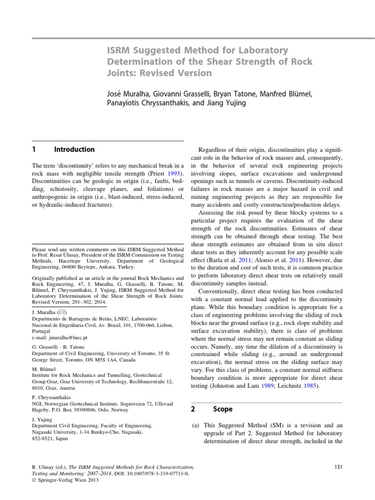 Muralha Et Al (2015) ISRM Suggested Method For Laboratory Determination ...