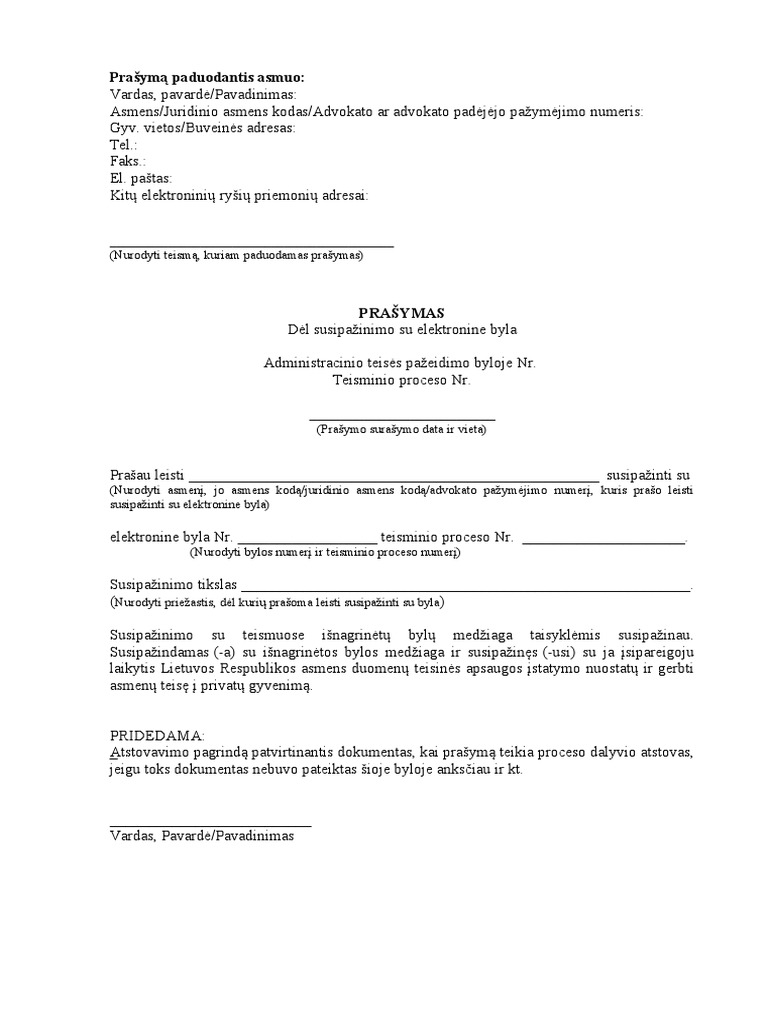 Prasymas Del Susipazinimo Su Elektronine Byla | PDF