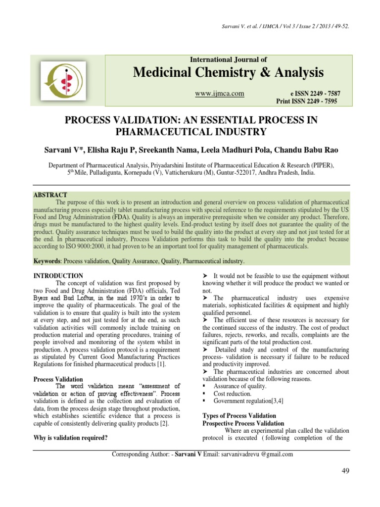 Process Validation An Essential Process Pdf Download Free Pdf