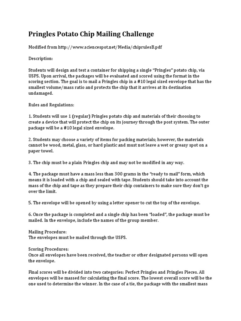 Pringles Potato Chip Mailing Challenge | PDF | United States Postal ...