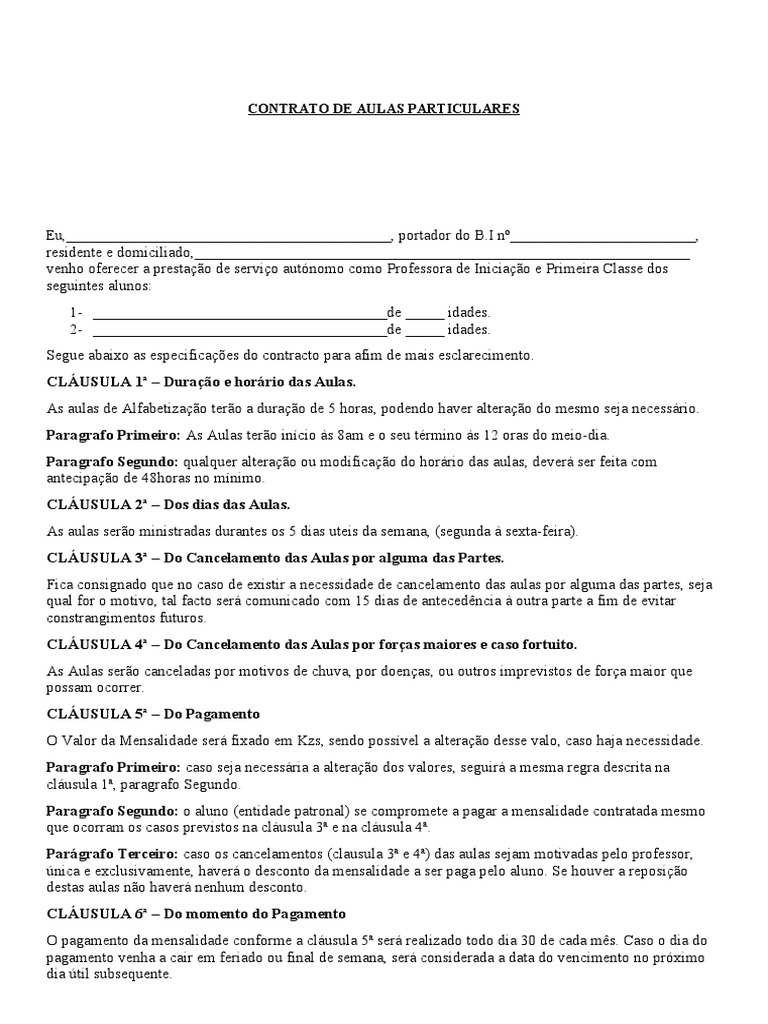 Contrato de Aulas Particulares | PDF | Business