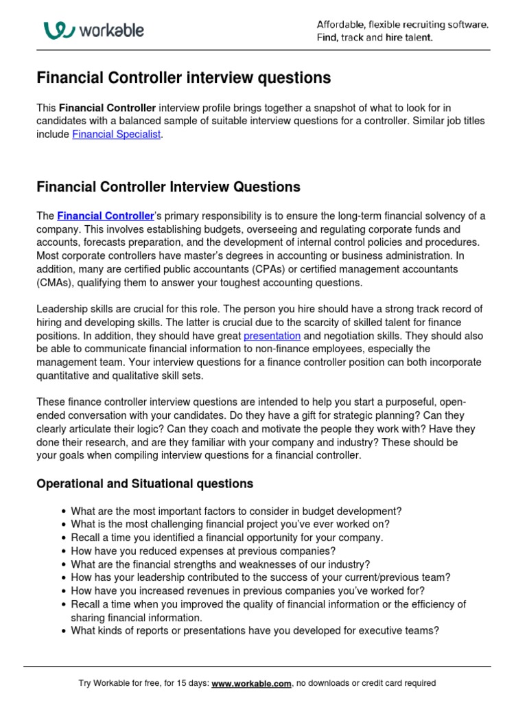 Financial Controller Interview Questions PDF | PDF | Interview | Leadership