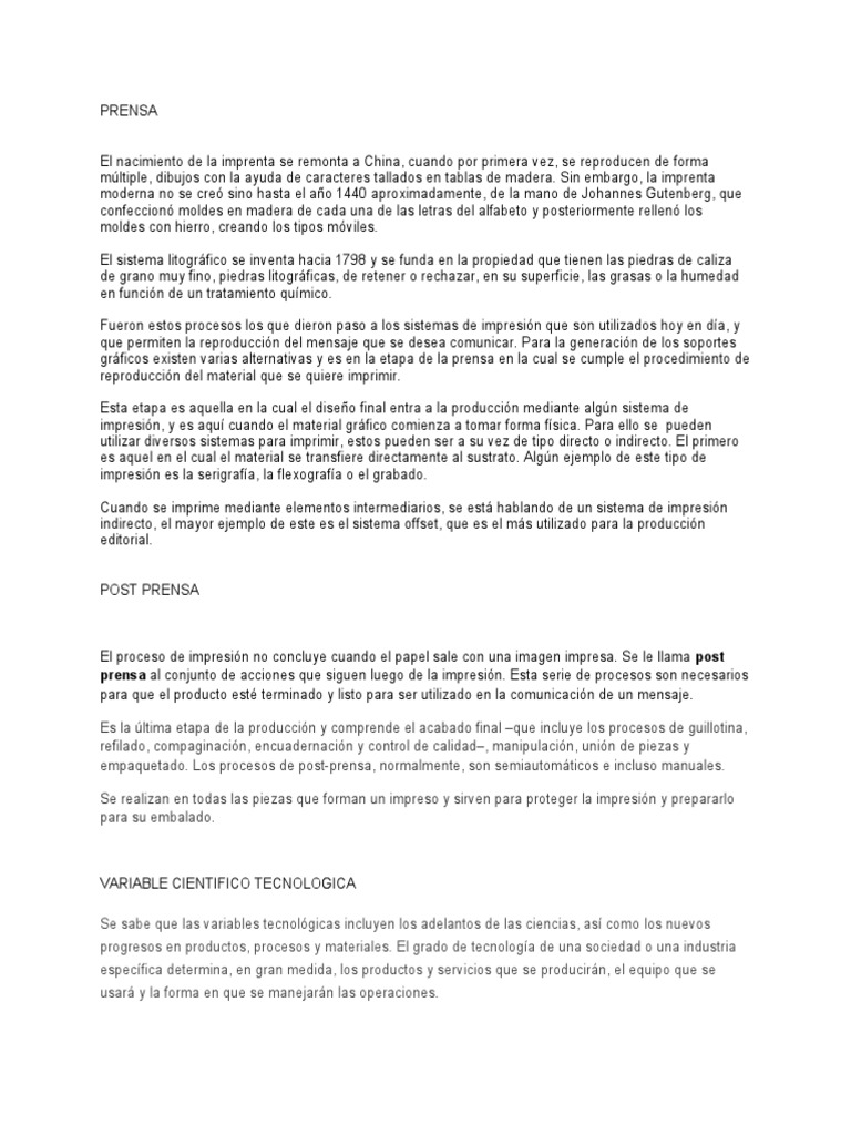 Prensa Post Prensa y Variable | PDF | Imprenta | Impresión