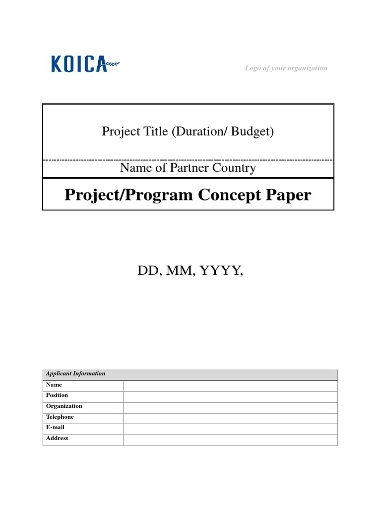 Project/Program Concept Paper: Project Title (Duration/ Budget) | PDF ...