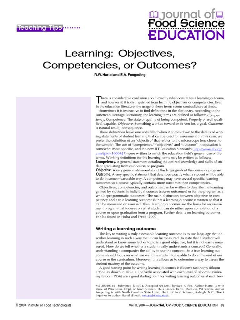 Learning: Objectives, Competencies, or Outcomes?: Teaching Tips | PDF ...