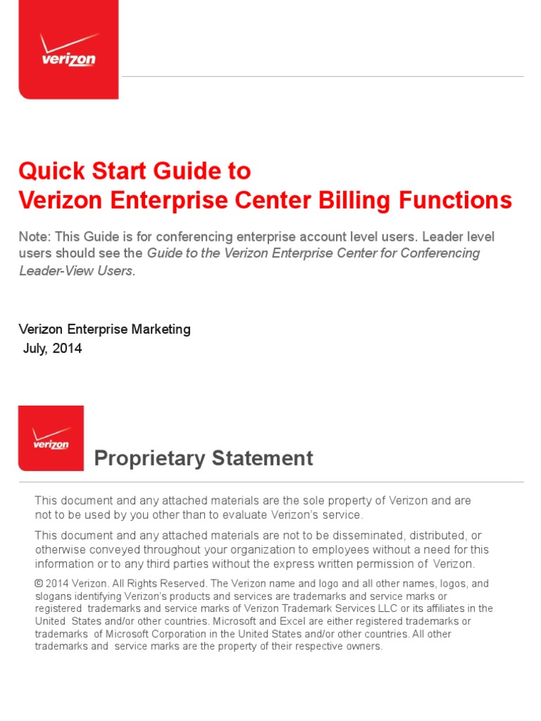 Quick Start Guide To Verizon Enterprise Center Billing Functions | PDF ...