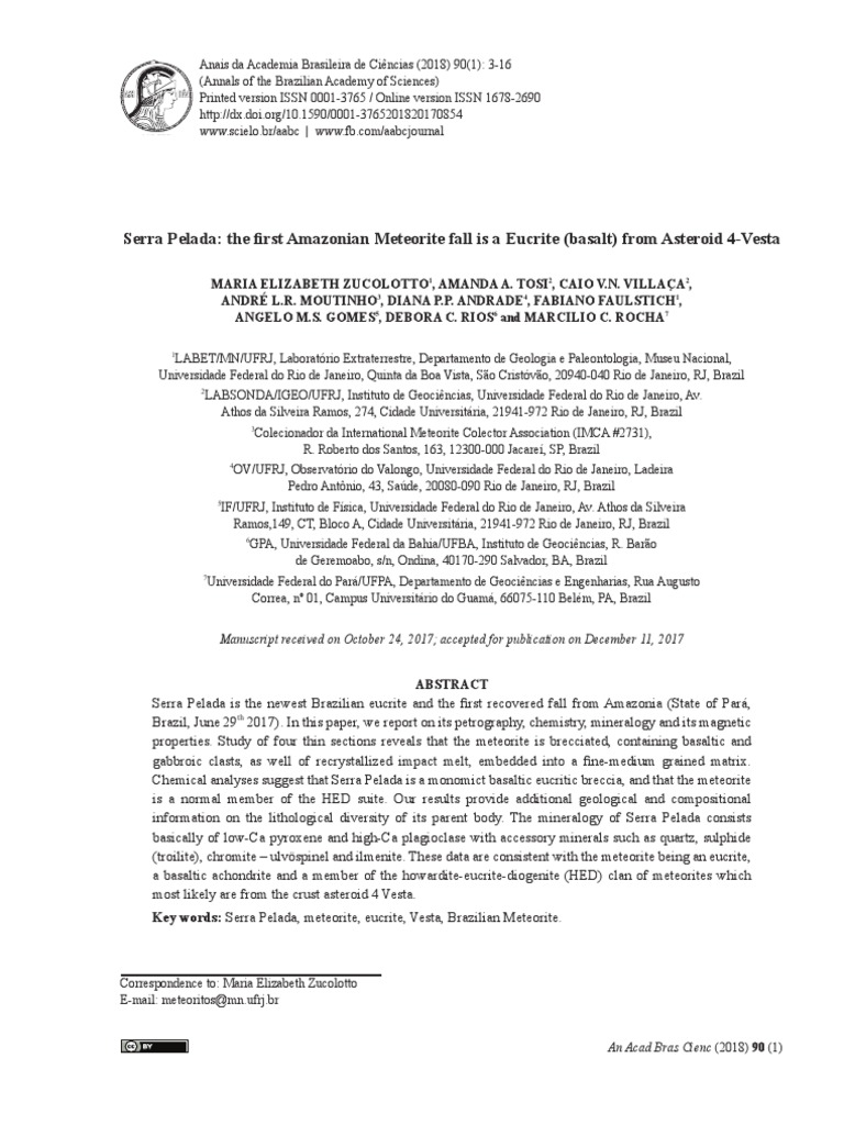 Serra Pelada: The First Amazonian Meteorite Fall Is A Eucrite (Basalt ...