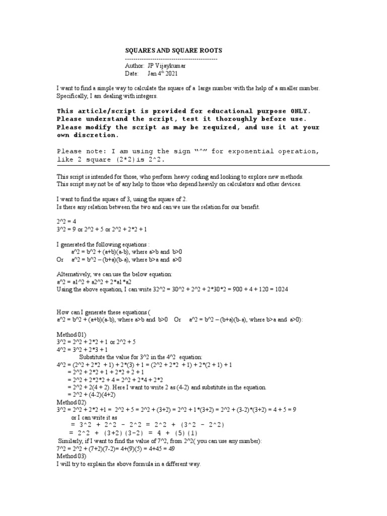 Efficient Methods for Squaring Numbers | PDF | Numbers | Mathematical Logic