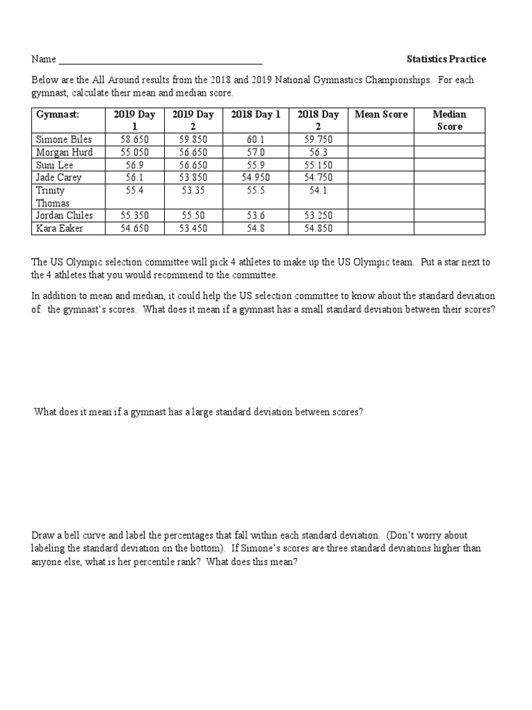 Statistics Gymnastics Worksheet | PDF