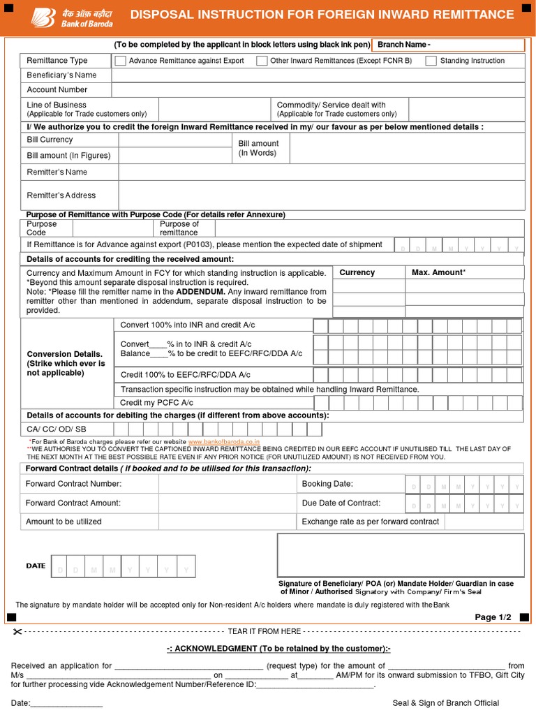 BOB Foreign Inward Remittances Application Form PDF | PDF | Insurance ...
