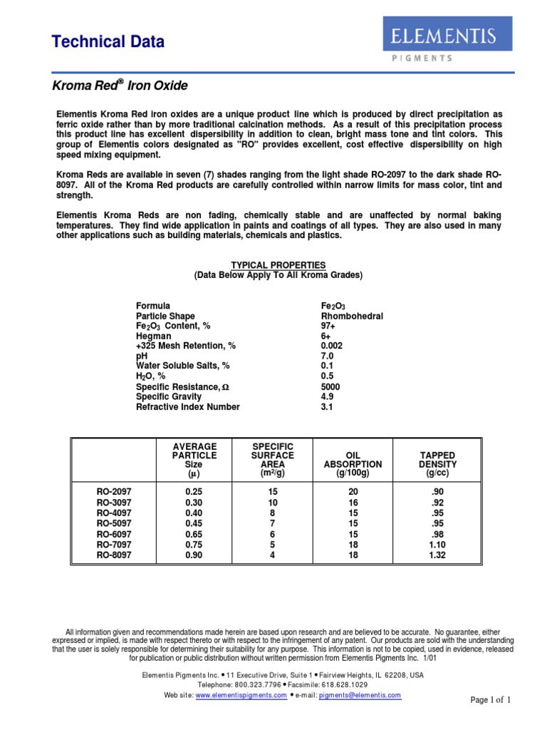 TDS - Kroma Red® Iron Oxide - Elementis Pigments | PDF | Pigment | Iron