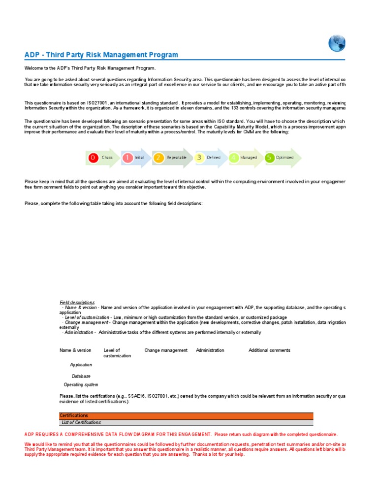Third Party Assurance Questionnaire | PDF | Information Security ...