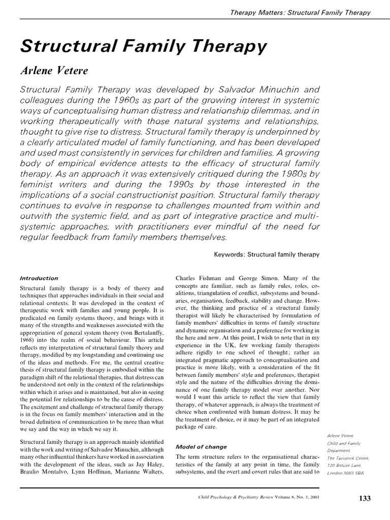 Structural Family Therapy: Arlene Vetere | PDF | Family Therapy | Psychotherapy