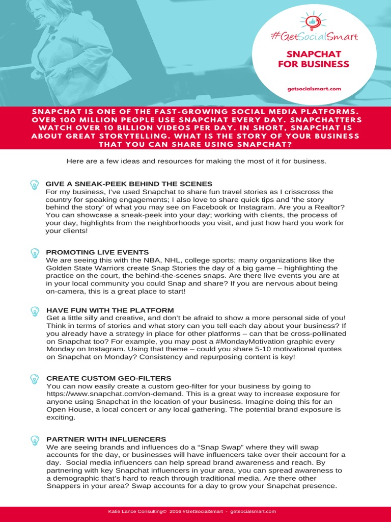 Snapchat For Business Cheat Sheet 2 | PDF | Snapchat | Mass Media
