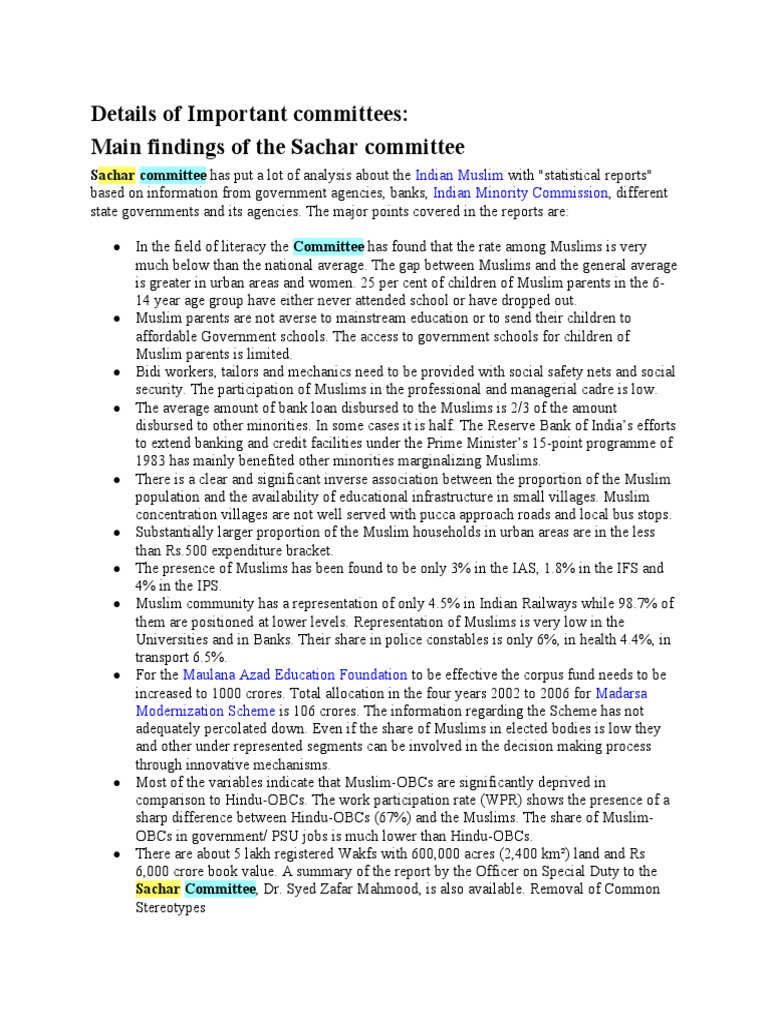 Sachar Report: Muslim Community Insights | PDF | Policy | Economies