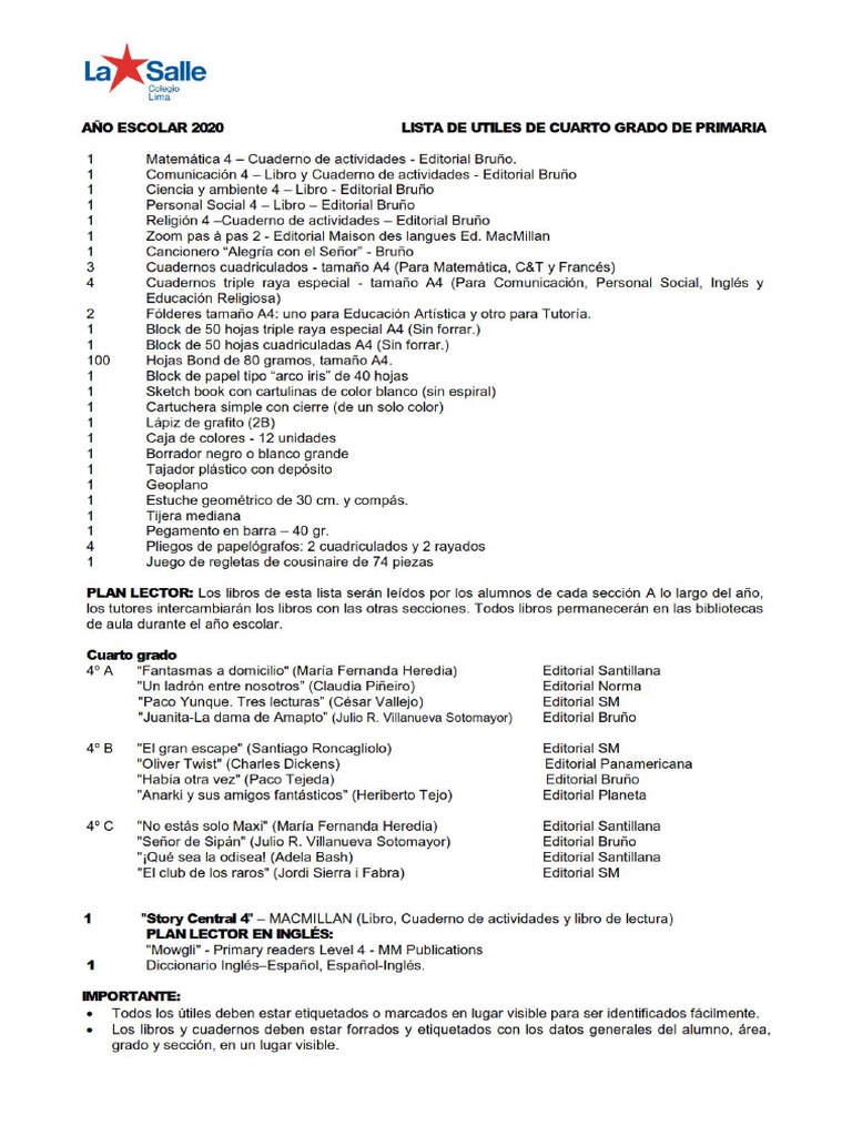 Plan Lector 4to de Primaria | PDF