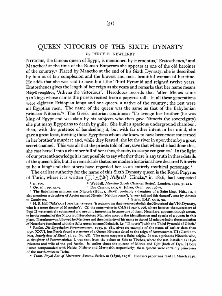 Newberry, Percy Edward. 1943. Queen Nitocris of The Sixth Dynasty | PDF ...