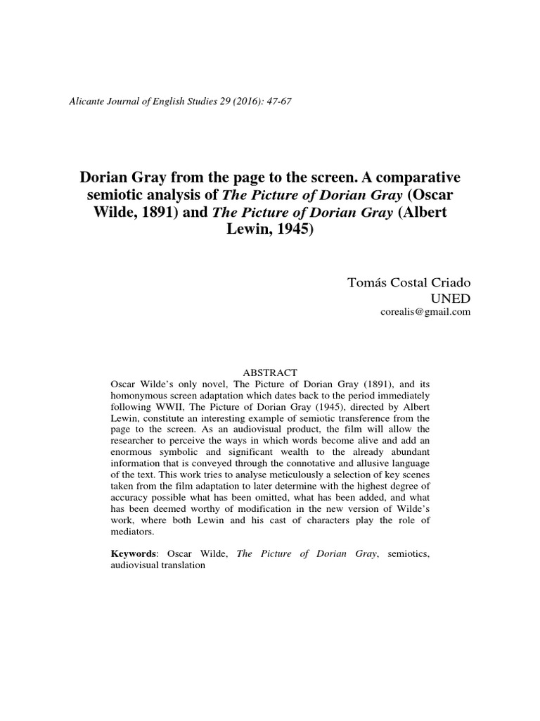 Semiotic Analysis of Dorian Gray Adaptations | PDF | The Picture Of ...