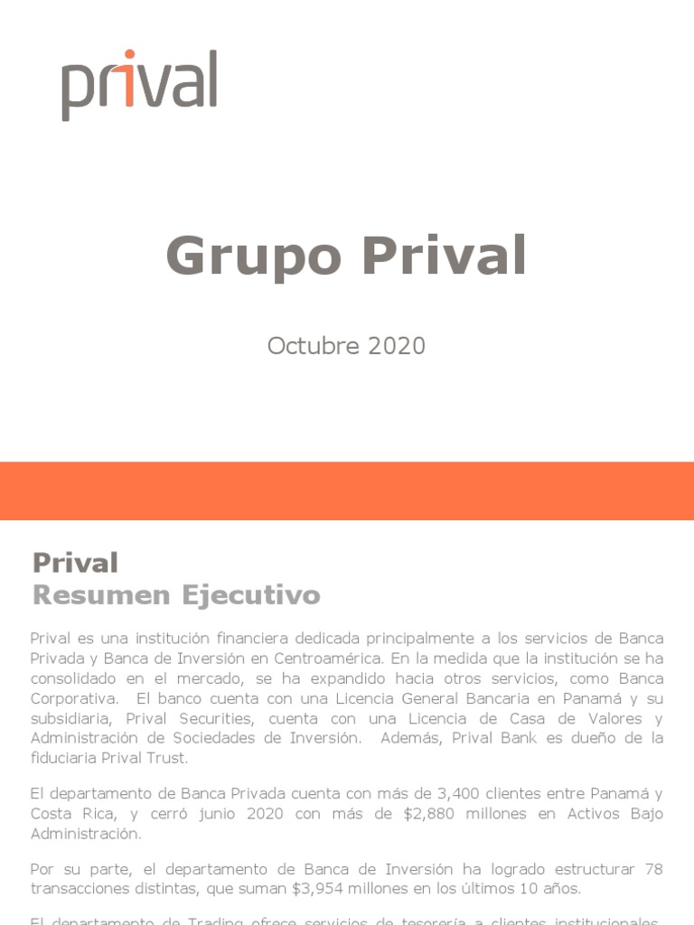 Grupo Prival Octubre 2020 | PDF | Panamá | Bancos