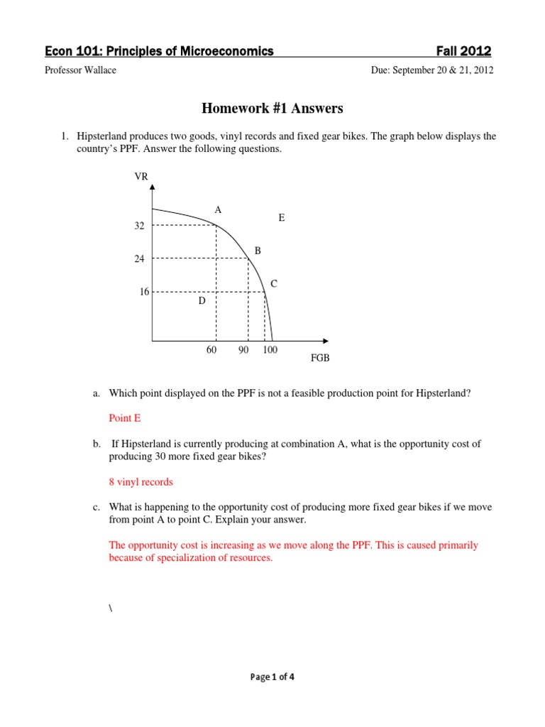 Homework #1 Answers: Econ 101: Principles of Microeconomics Fall 2012 ...