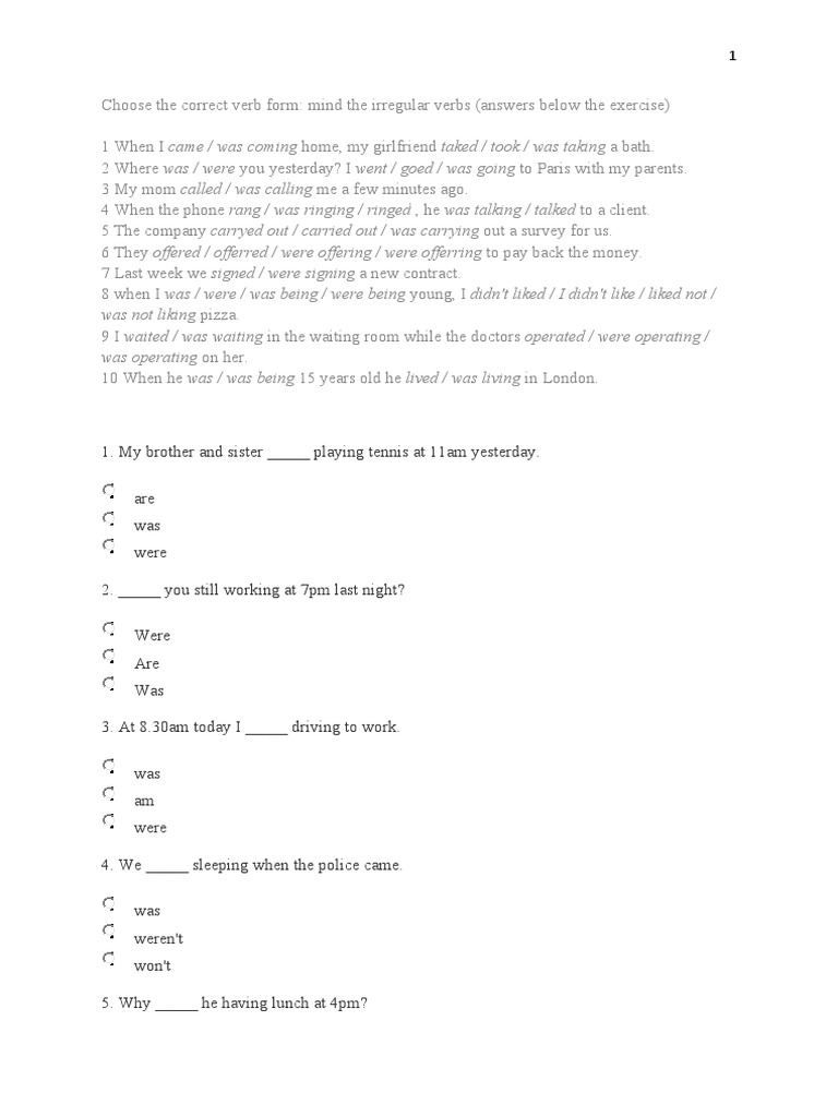 Choose The Correct Verb Form | PDF