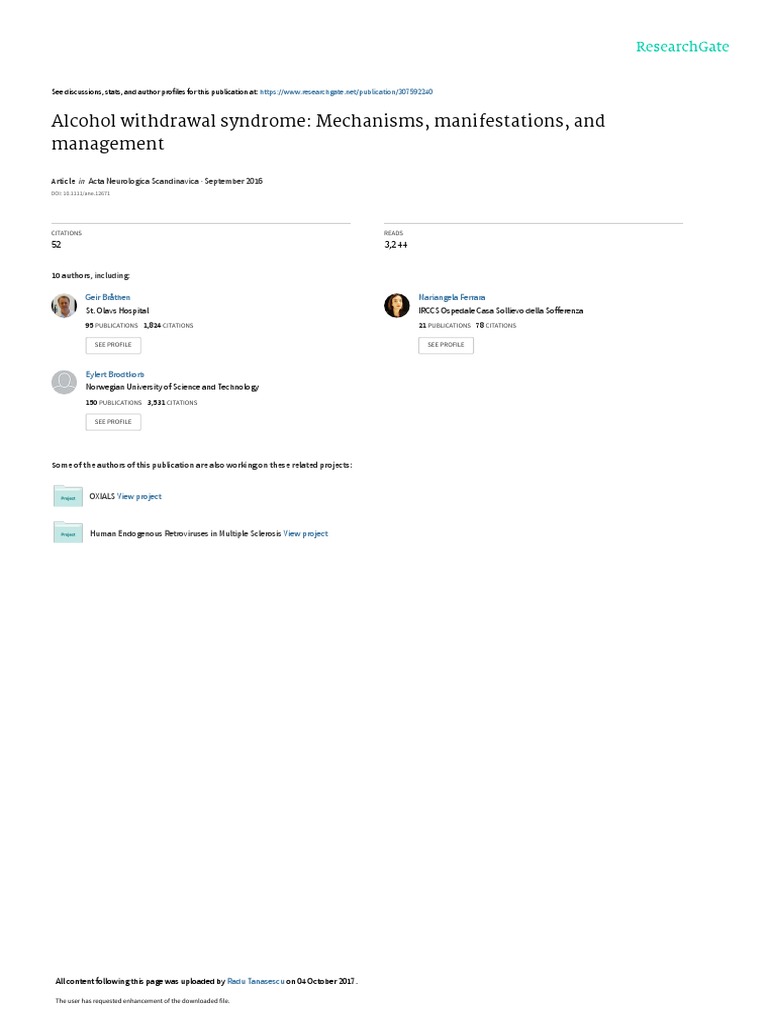 Alcohol Withdrawal Syndrome: Mechanisms, Manifestations, and Management | PDF | Benzodiazepine ...