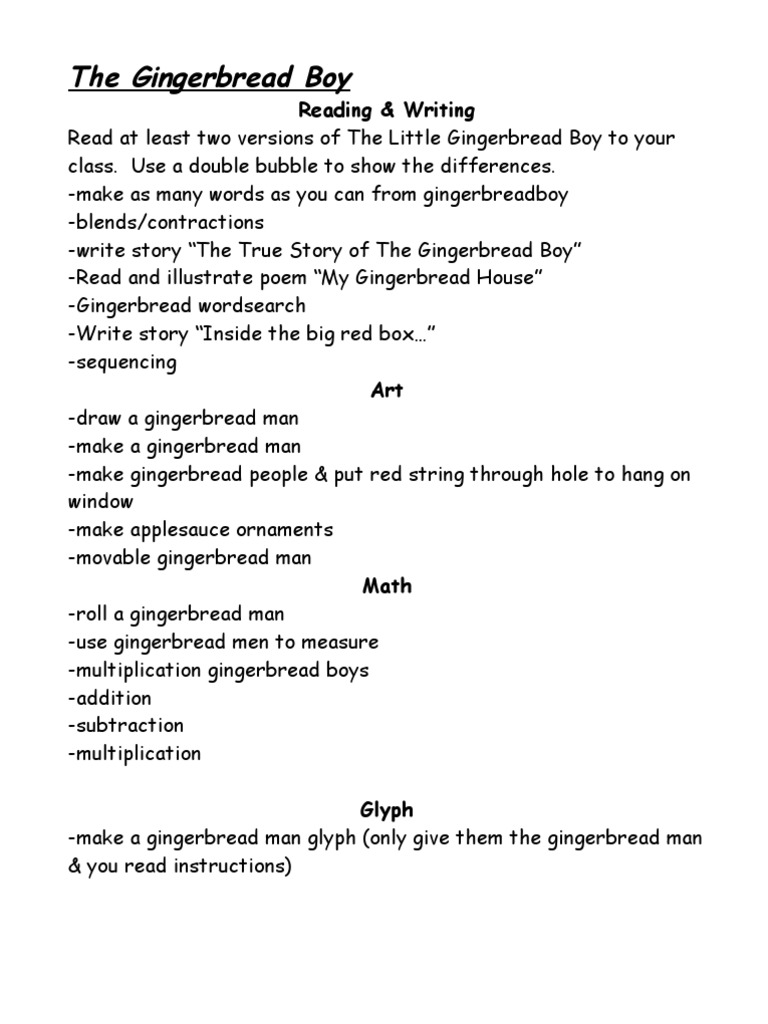 Gingerbread Boy Activities and Lessons | PDF | Leisure