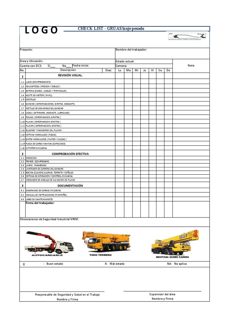 Check List PT-A Gruas Izaje Pesado | PDF