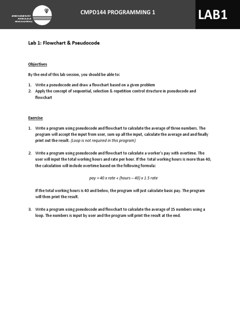 Flowchart & Pseudocode Lab Guide | PDF