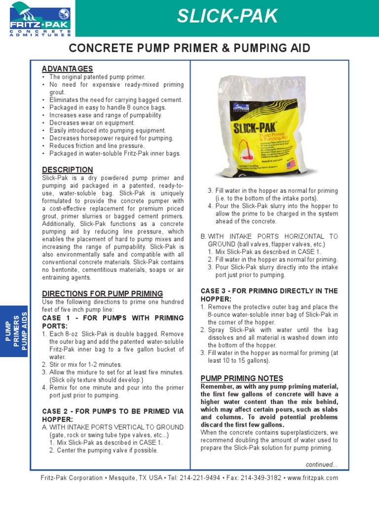 Concrete Pump Primer & Pumping Aid: Advantages | PDF | Concrete | Cement
