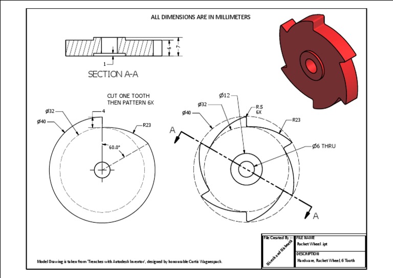 Ratchet Wheel Drawing Sheet (Autodesk Inventor 2012) | PDF | Autodesk ...