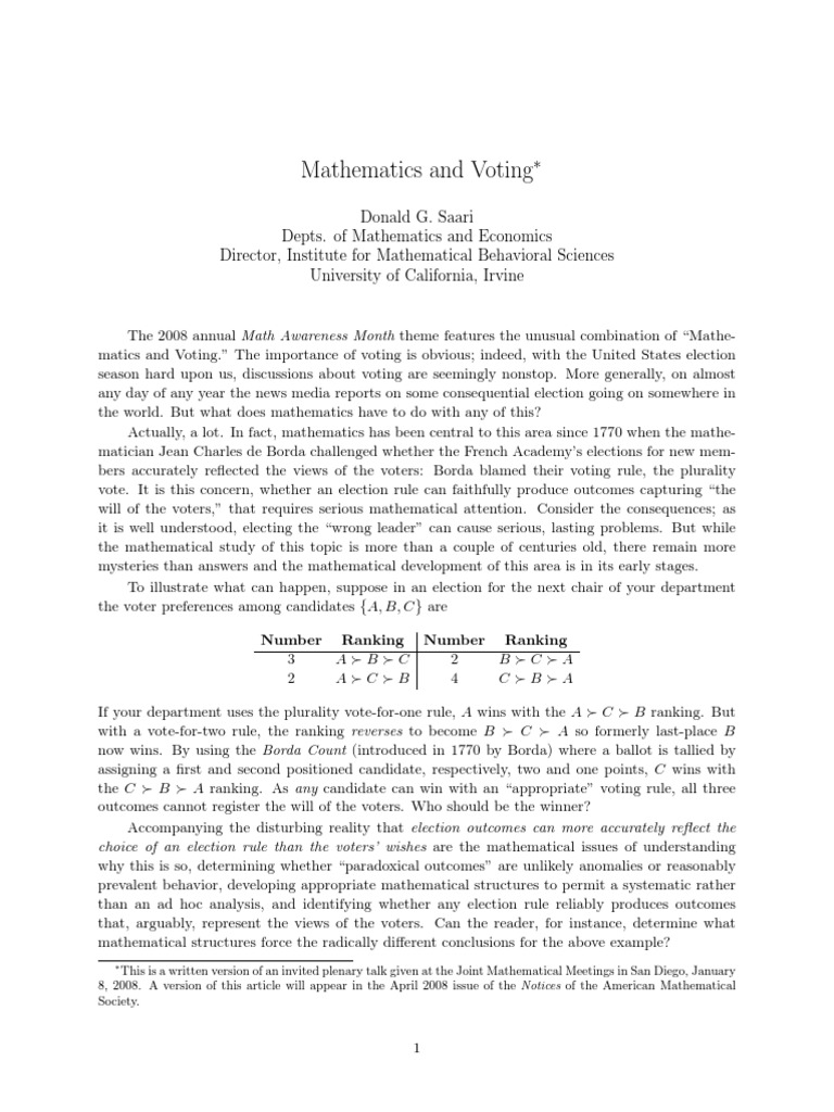 Mathematics and Voting | PDF | Voting | Field (Mathematics)