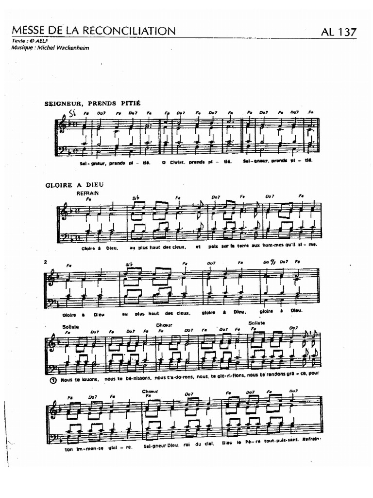 Messe de La Reconciliation (Kyrie, Gloria, Credo, Sanctus, Anamnese, Agnus) PDF | PDF