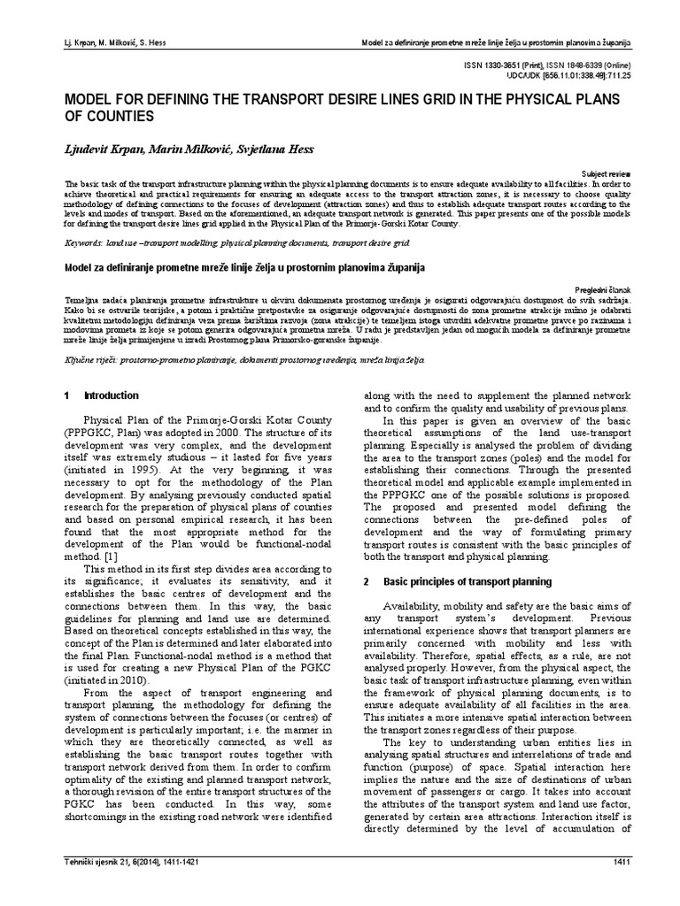 Model For Defining The Transport Desire Lines Grid in The Physical ...
