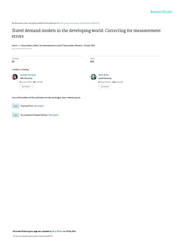 Travel Demand Models in Developing Countries | PDF | Endogeneity ...