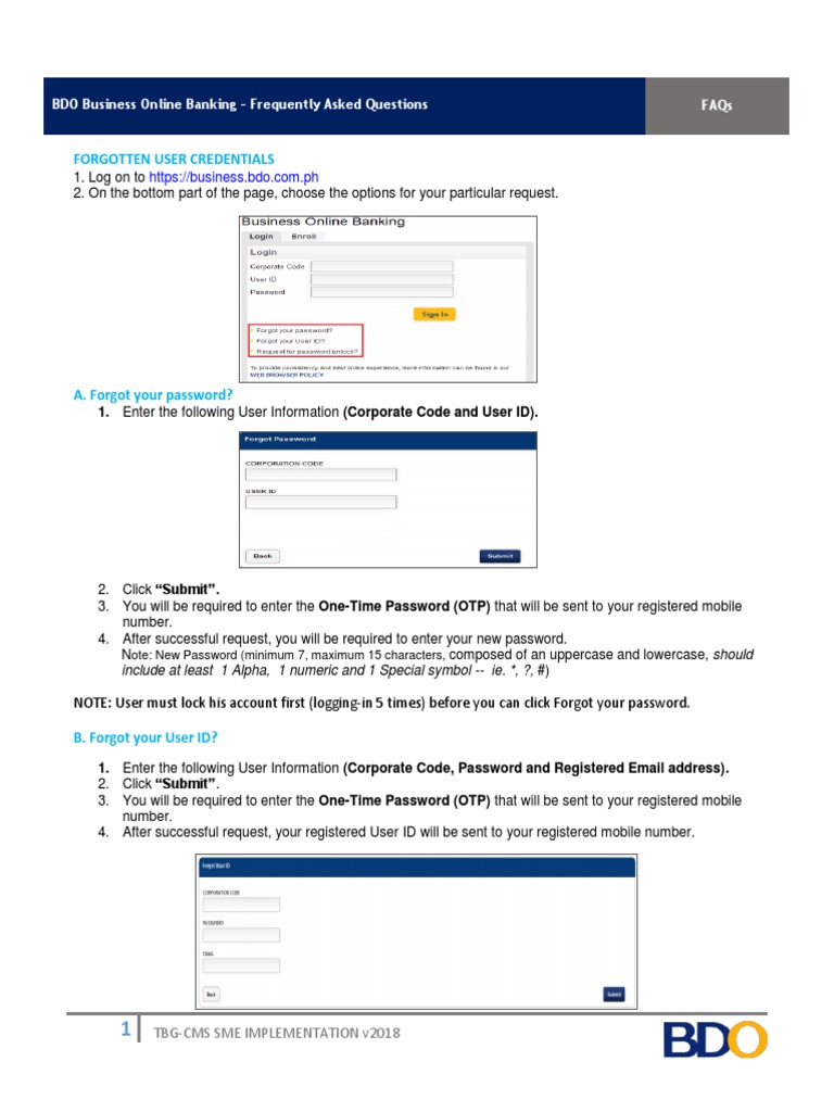 BDO Business Online Banking FAQs | PDF | Faq | Password