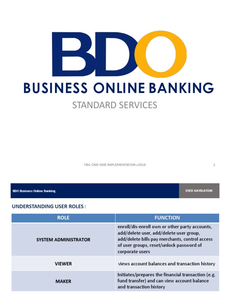 BDO Business Online Banking - Standard Services (No Workflow) | PDF ...