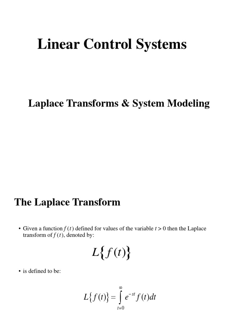 Linear Control Systems: Laplace Transforms & System Modeling | PDF | Electrical Network ...
