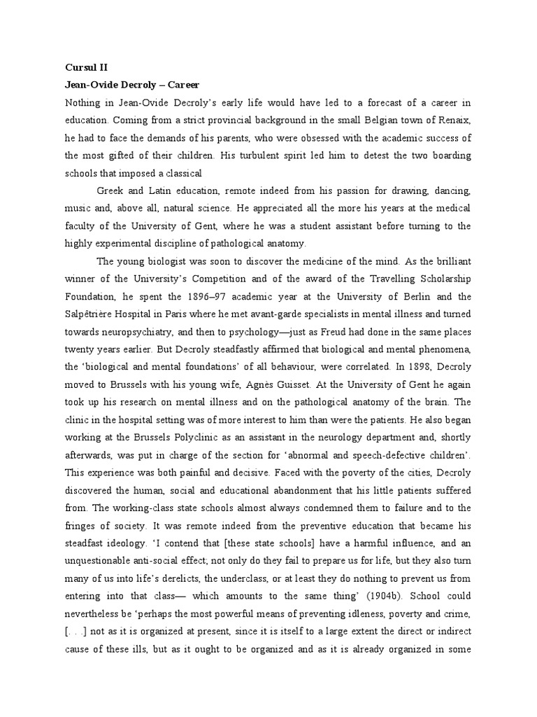 Cursul II Jean-Ovide Decroly - Career | PDF | Humanities | Science