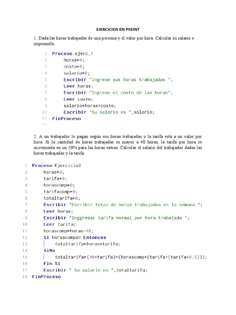 Ejercicios en Pseint | PDF