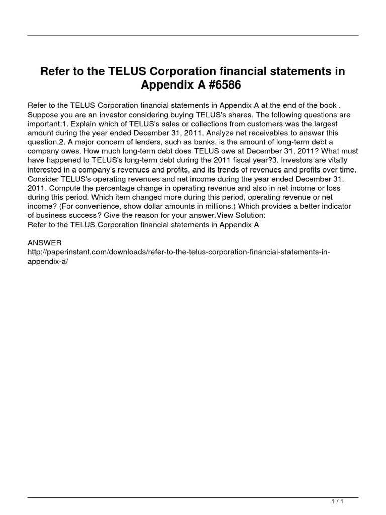 Refer To The Telus Corporation Financial Statements in Appendix A | PDF