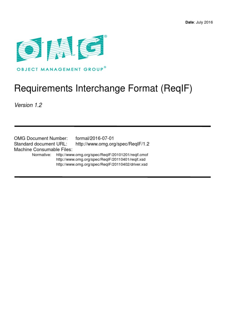 OMG Requirements Interchange Format (ReqIF) v1.2 | PDF | Xml | Xml Schema