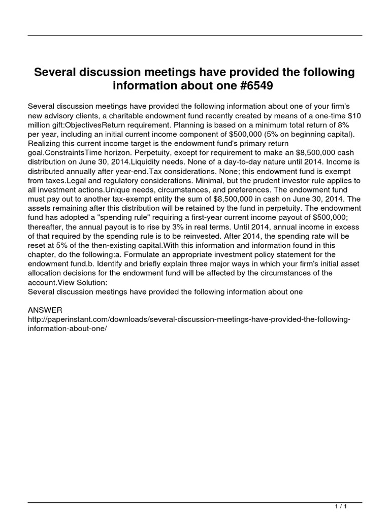 Several Discussion Meetings Have Provided The Following Information ...