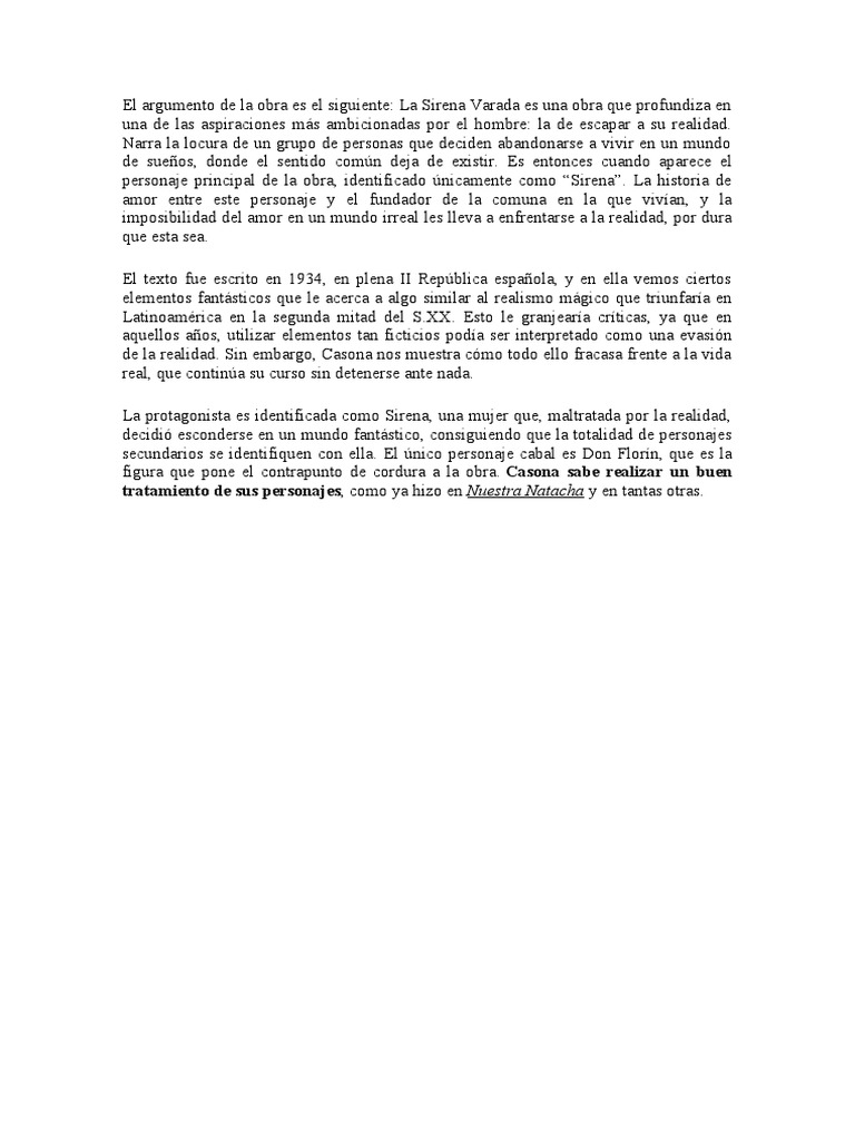 Resumen La Sirena Varada. | PDF